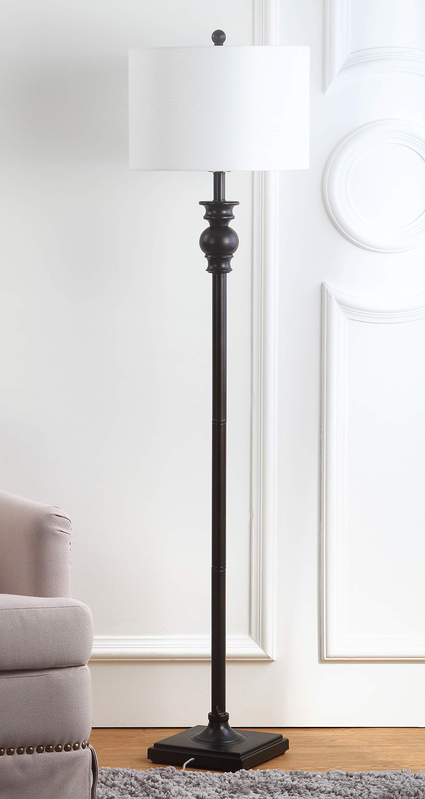 SAFAVIEH Lighting Collection Alphie Rustic Farmhouse Ebony 61-inch Living Room Bedroom Home Office Standing Floor Lamp (LED Bulb Included)
