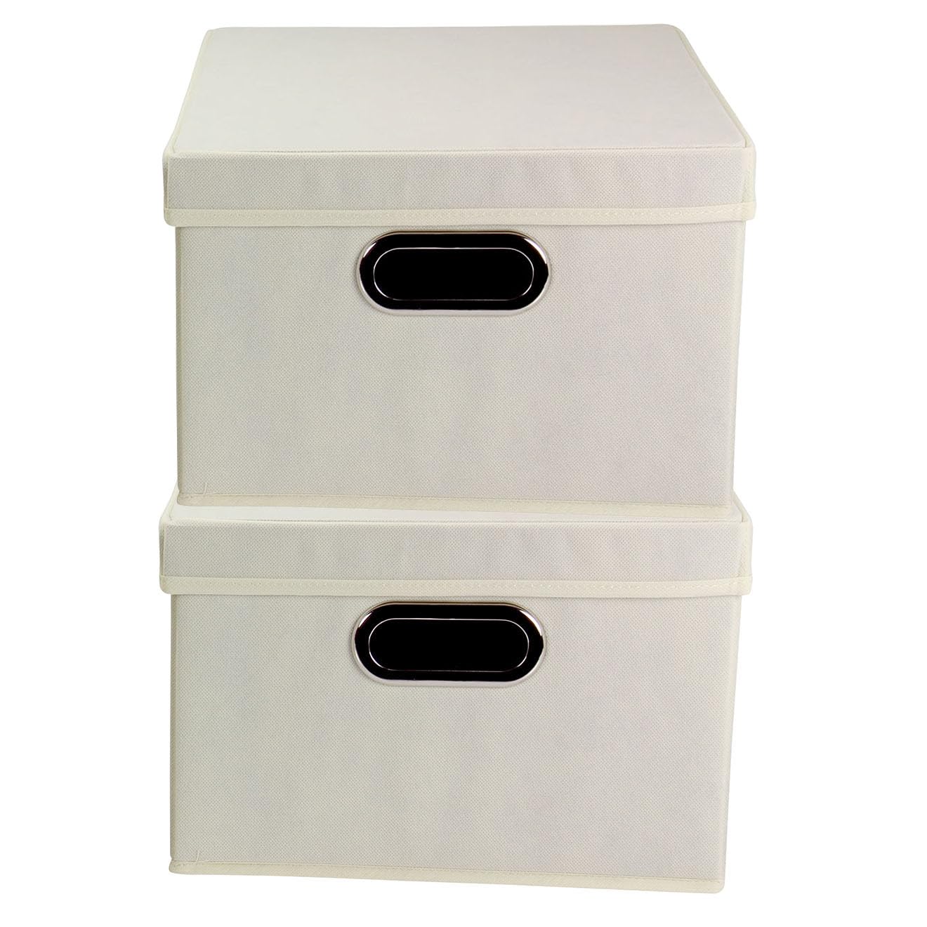 Household Essentials Fabric Storage Boxes with Lids and Handles, Natural