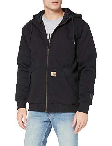 Carhartt Men's Rain Defender Rockland Quilt Lined Hooded Sweatshirt, black, Large