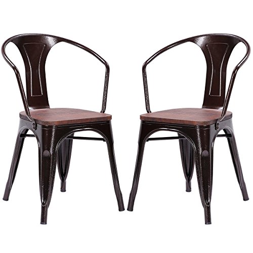 COSTWAY Metal Dining Chair Tolix Style Indoor Outdoor Use Armchair Stackable Bistro Cafe Chair Stackable Armchair, Set of 2