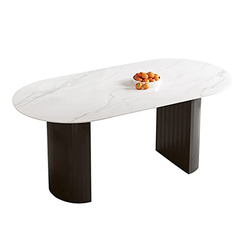 LITFAD Modern Dining Room Table Dinner Kitchen Table Oval Double Pedestal Dining Table Slate Top Restaurant Table - 63" L x 35.4" W x 29.5" H, Table Only(Not Including Chairs)