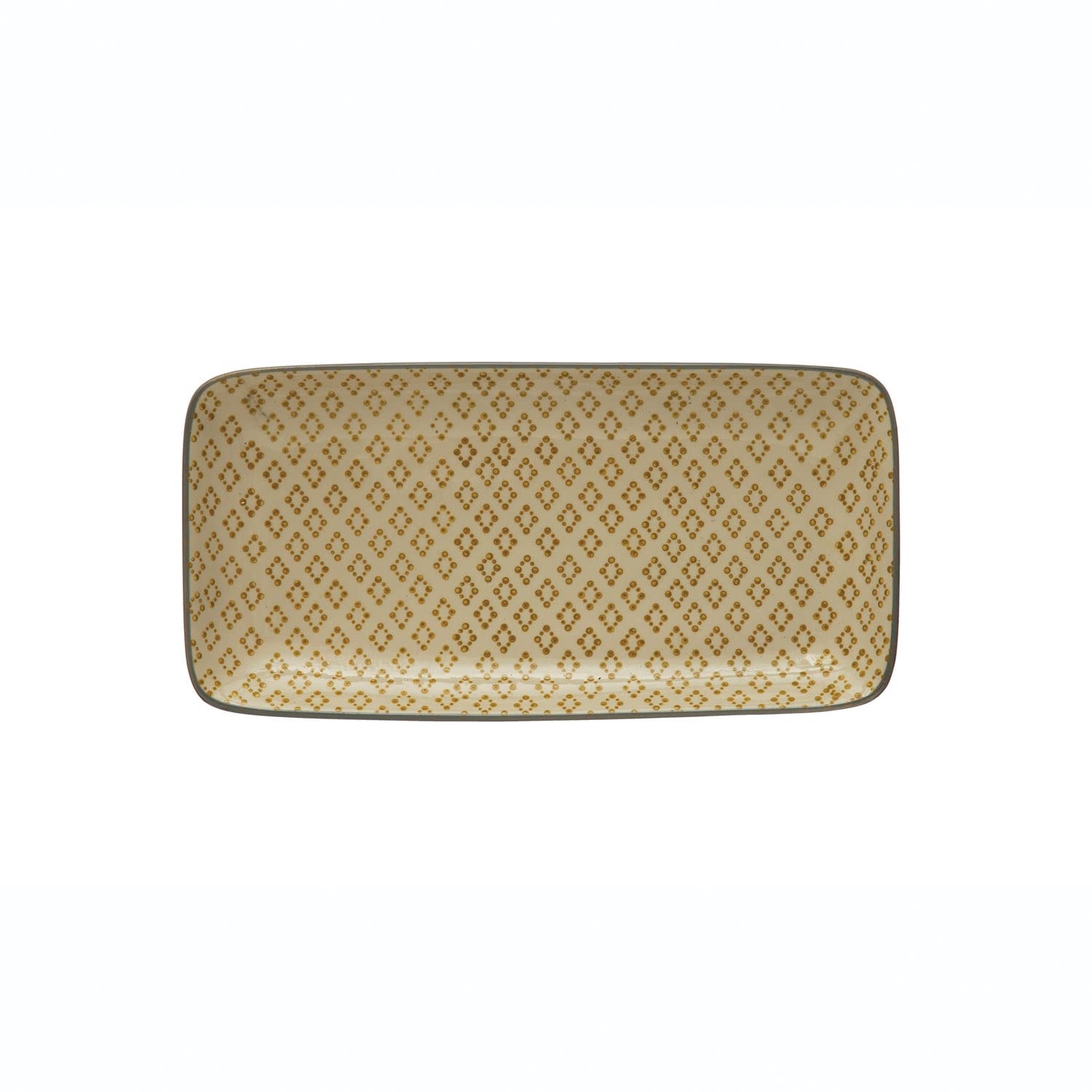 Creative Co-Op Hand-Stamped Stoneware Platter, 12" L x 6" W x 1" H, Mustard
