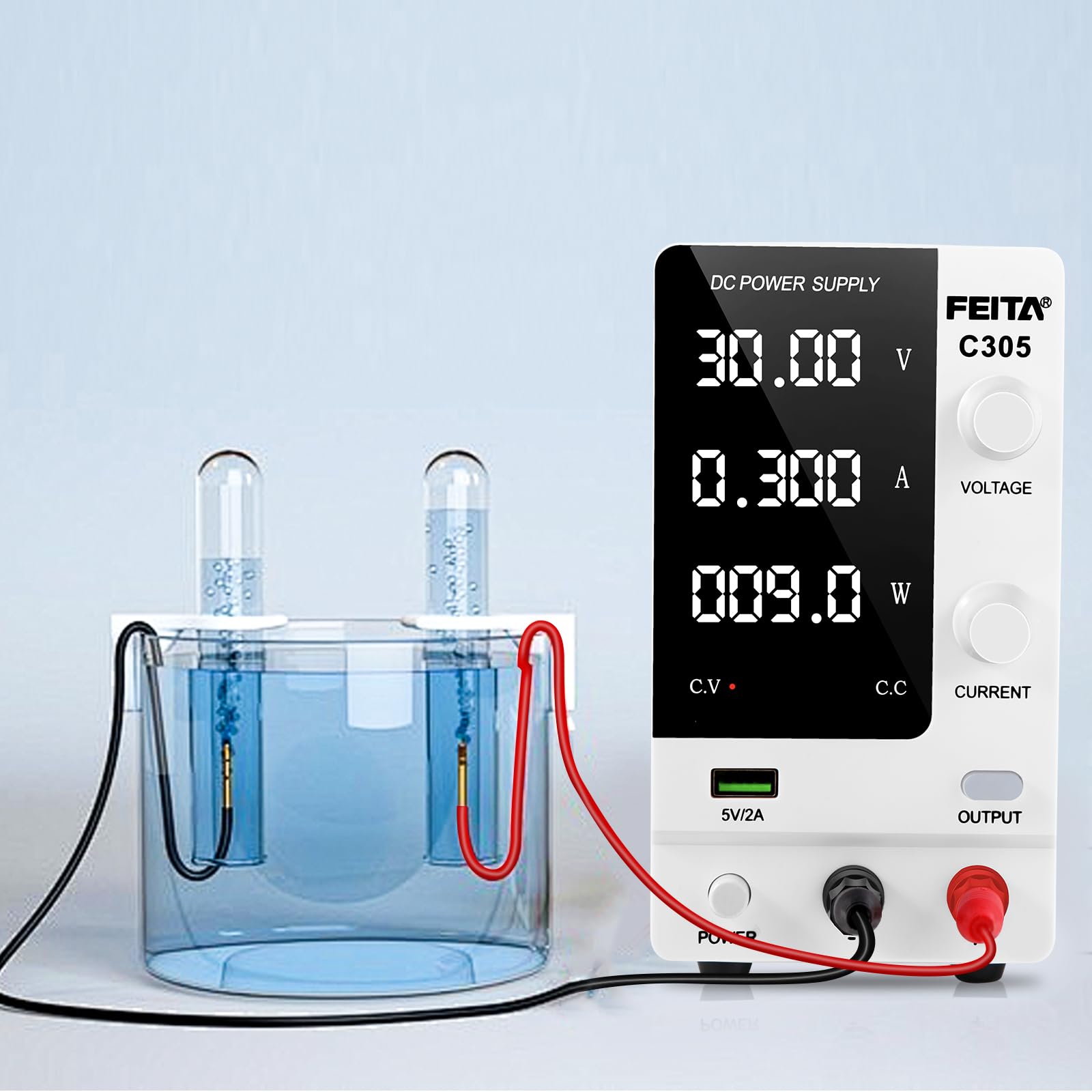 FEITA C305 DC Power Variable Supply Adjustable 30V 5A High Precision Bench Lab Power Supplies Programmable with Output Switch, 5V/2A USB Interface for Anodizing & Electroplating Kit