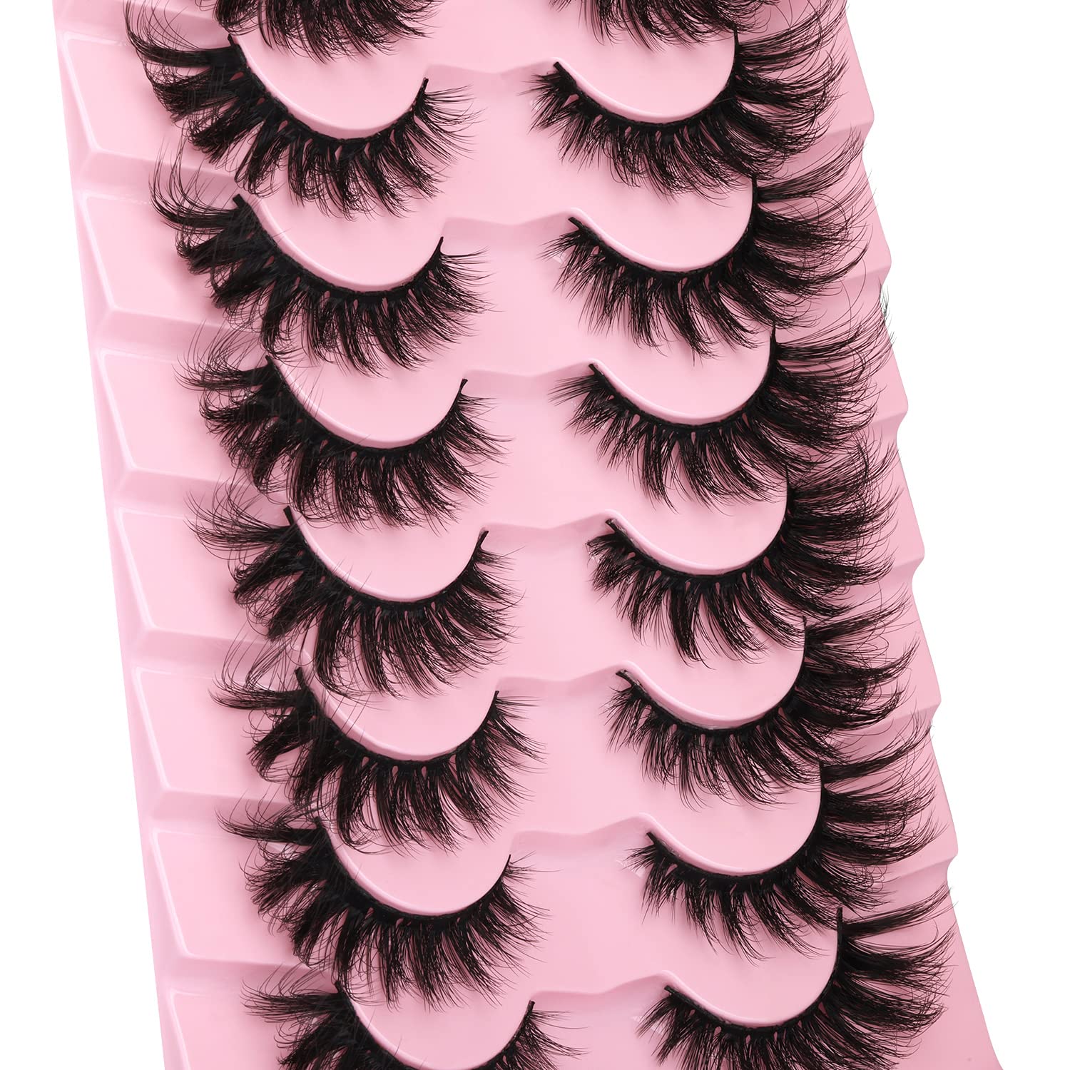 False Eyelashes Fluffy Faux mink Lashes Wispy Cat Eye Lashes Dramatic Long Fake Lashes Extensions Strip Eyelashe Pack 8 Pairs