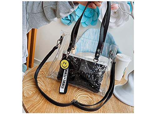 Clear Bags For Women Transparent Crossbody Shoulder Bag Handbag Tote (Black)