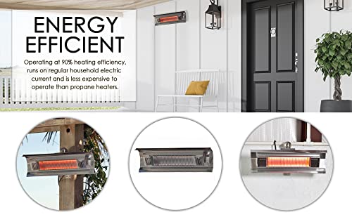 Fire Sense 02110 Wall Mounted Infrared Patio Heater 1500 Watts Weatherproof Lightweight for Indoor Outdoor Use 6 Foot Non Retractable Electrical Cord Mounting Bracket - Stainless Steel