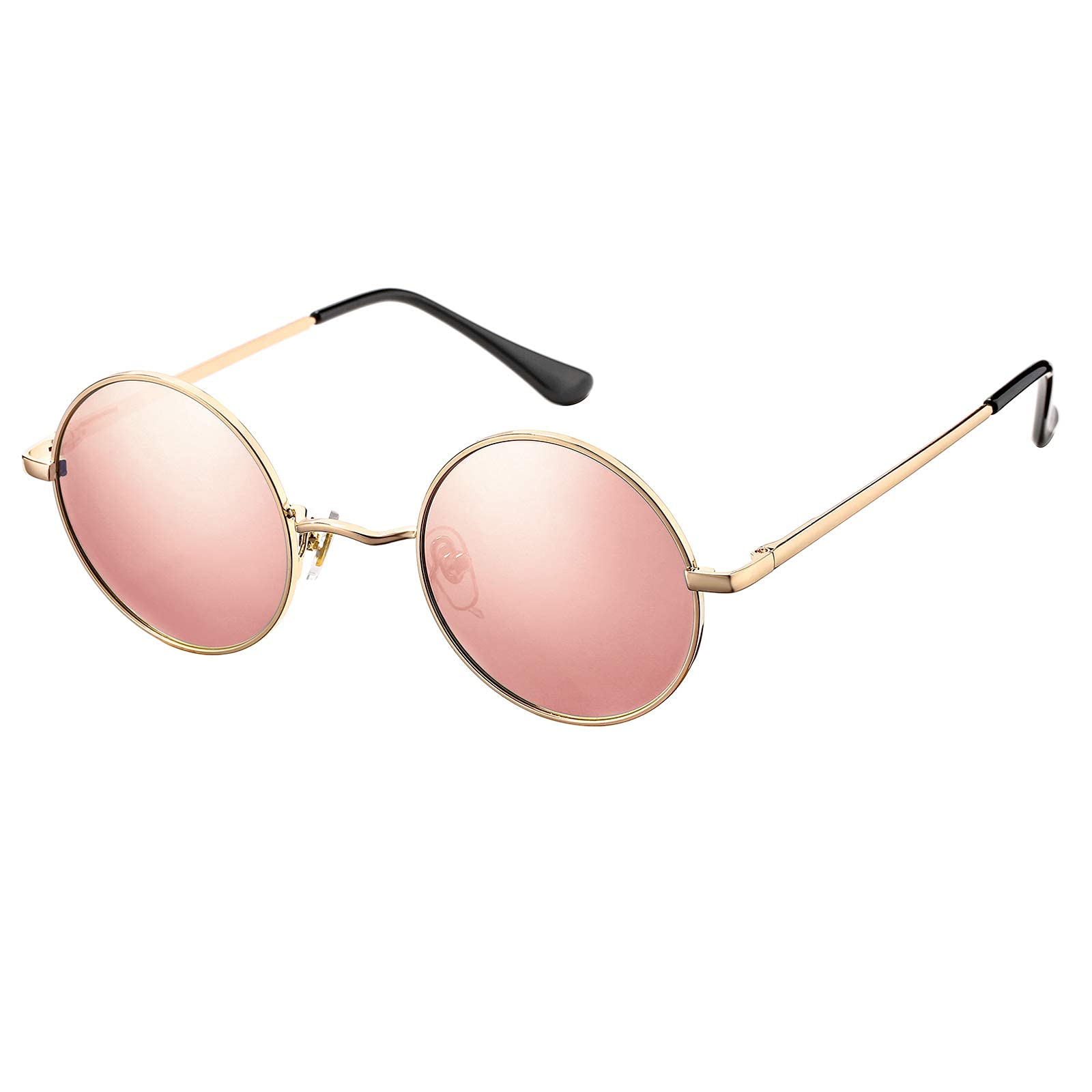 Braylenz 3 Pack Trendy Small Round Polarized Sunglasses for Women Men, Retro Hippie Style Shades Glasses (Pink Mirrored + Blue Mirrored + Black)