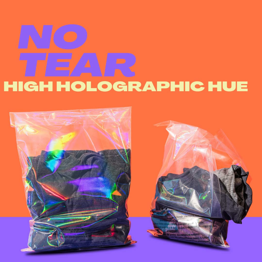 BRONKS - 14" X 20" (100 Pack) Holographic Clear Resealable Cellophane Bags with Suffocation Warning - Fits 14x20 clothing, Photos, Prints, Documents - Self Seal (Iridescent)