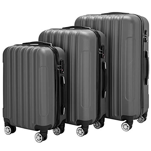 Karl home Luggage Set of 3 Hardside Carry on Suitcase Sets with Spinner Wheels & TSA lock, Portable Lightweight ABS Luggages for Travel, Business - Dark Grey (20/24/28)