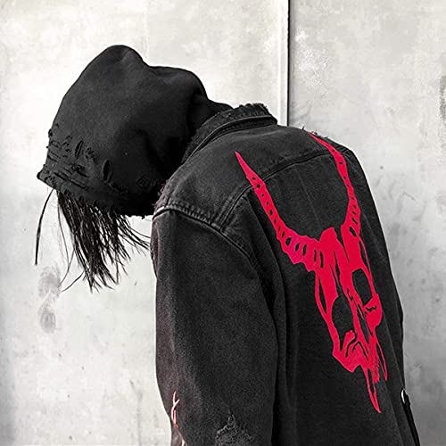 Seidarise Men's cyberpunk jacket black denim Jean Hip Hop Oversized Cropped Street wear Coat