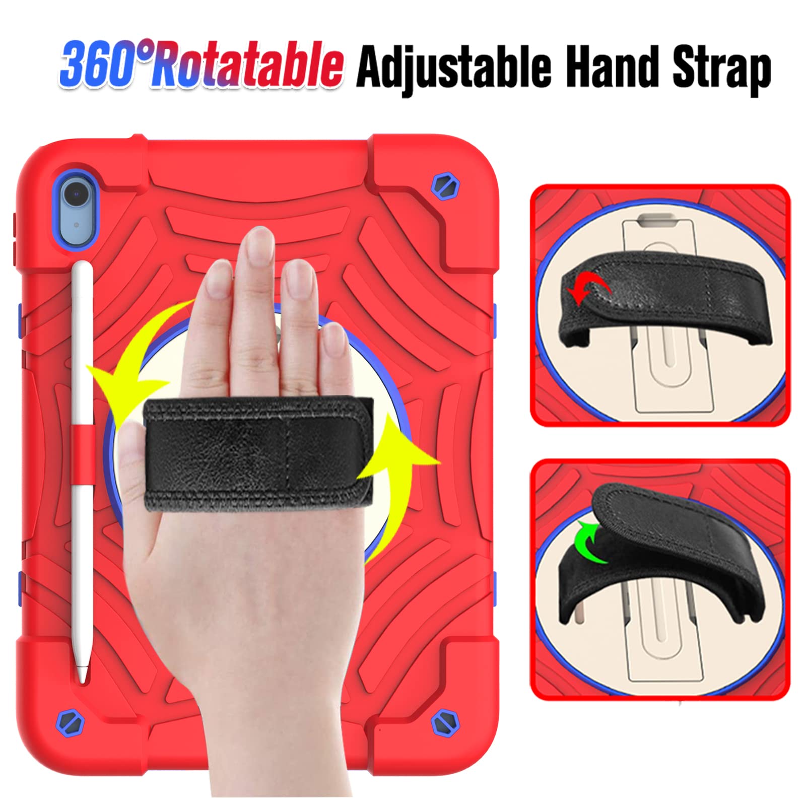 eTopxizu iPad 10th Gen 2022 Case, [360 Rotating Stand] [Pencil Holder][Shoulder Strap] [Screen Protector] for New iPad 10th Gen, iPad 10.9 Inch 2022, Red