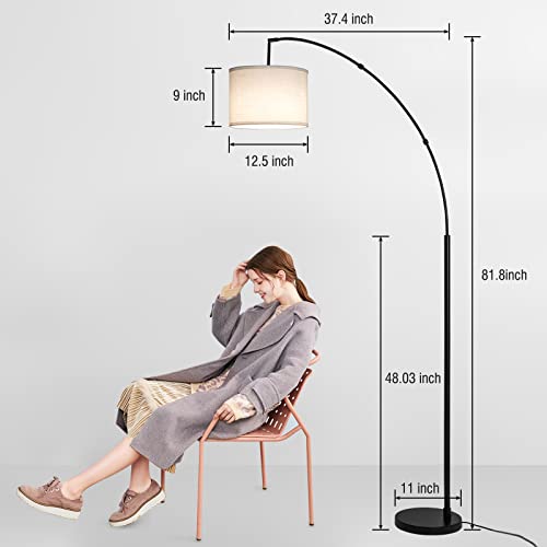 OUTON Arc Floor Lamp with Remote Control, 81" Height Dimmable LED Floor Lamp with Stepless Color Temperature, Modern Tall Standing Lamp with Adjustable Hanging Drum Shade for Living Room, Bedroom
