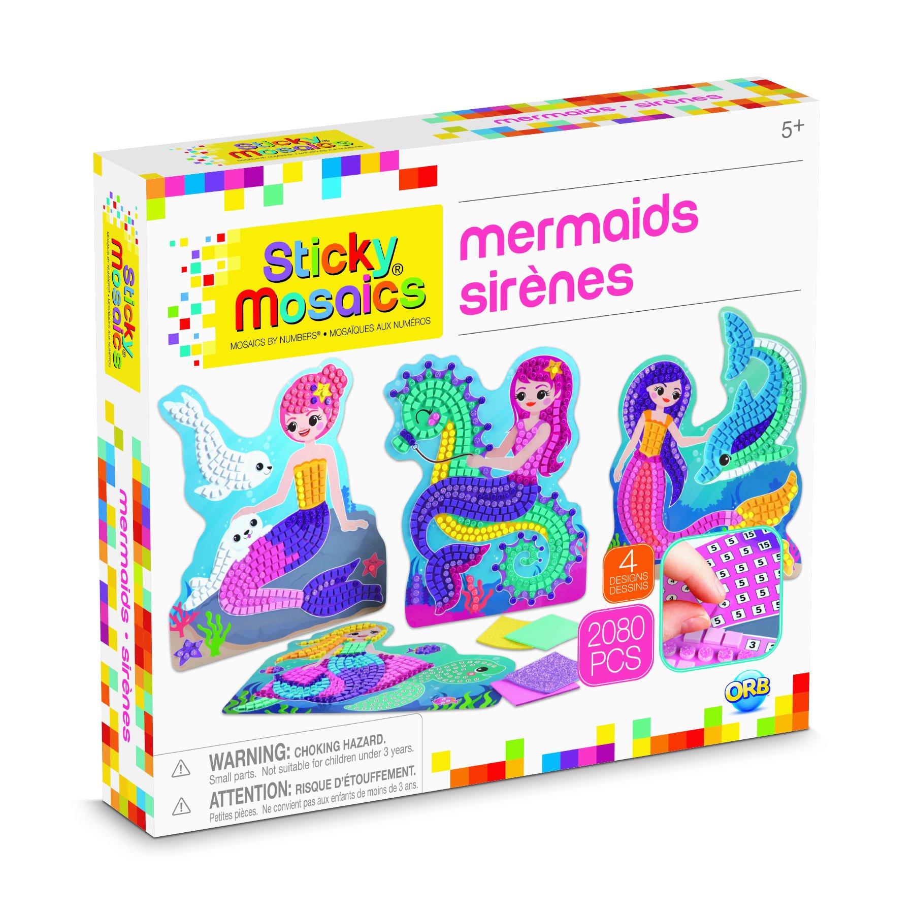 ORB The Factory Sticky Mosaics Mermaids Blue/Yellow/Orange/Purple, 12' x 2' x 10.75'