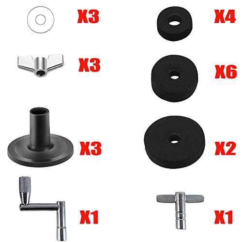 Cymbal Replacement Accessories Cymbal Sleeves with Base Wing Nuts Cymbal Felts Hi-Hat Clutch Felt Hi Hat Cup Felt&Cymbal Washer (B-23)