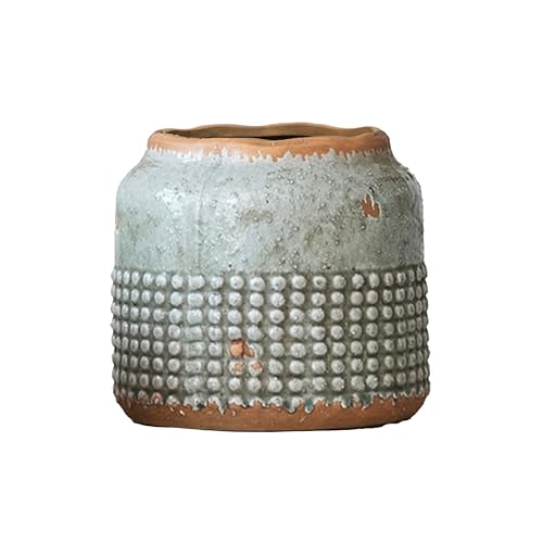 Creative Co-Op Terracotta Hobnail Planter with Organically Shaped Edge, Distressed Light Blue