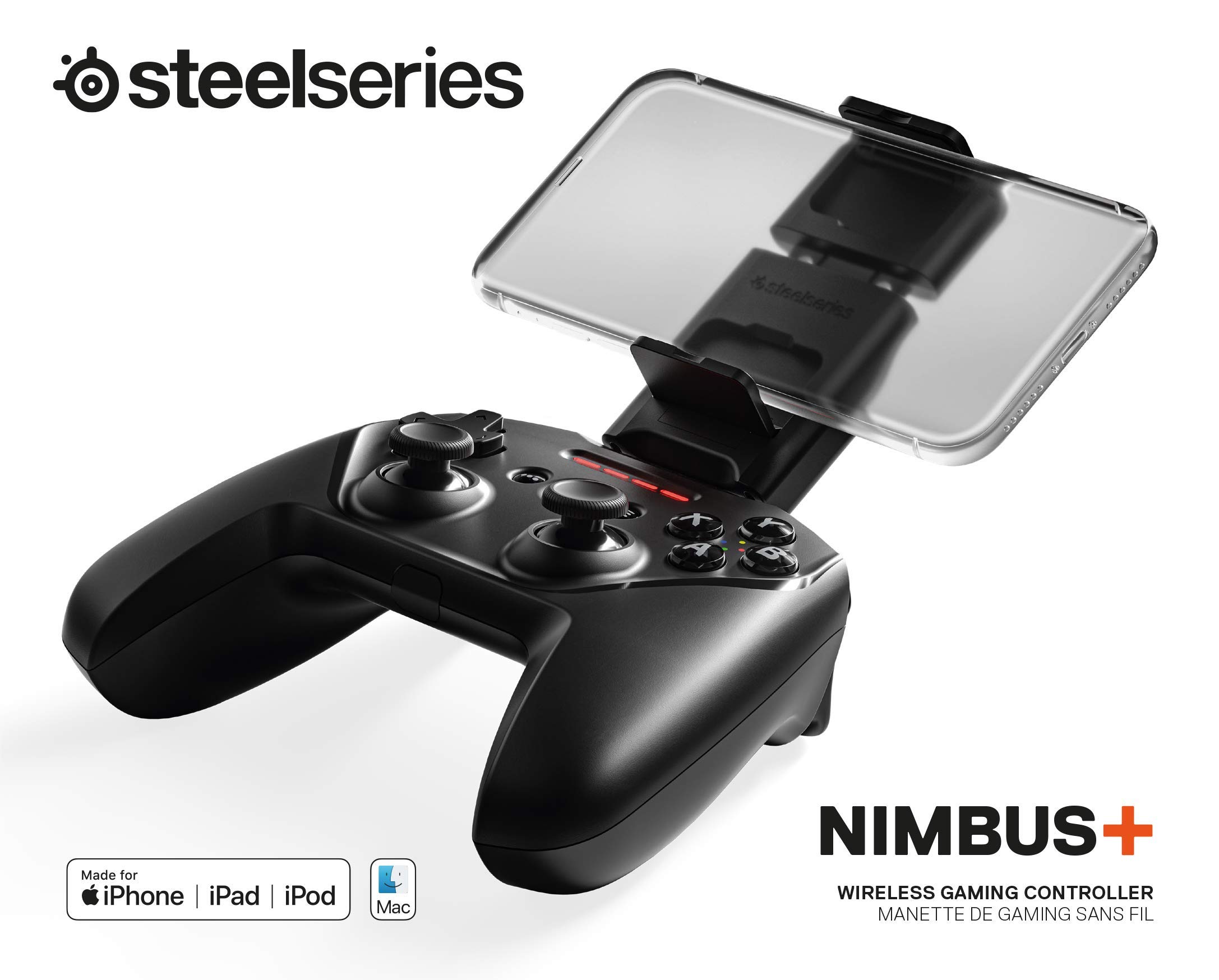 SteelSeries Nimbus+ Bluetooth Mobile Gaming Controller with iPhone Mount - 50+ Hour Battery Life - Made for iOS, iPadOS, tvOS (Renewed)