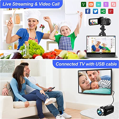 Rawiemy Video Camera Camcorder HD 2.7K 48.0MP Video Recorder Camera Vlogging Camera for YouTube Kids Camcorder with 3" LCD Screen,Remote,2 Batteries and 32G SD Card