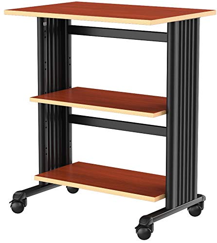 Safco Products Muv Adjustable Printer Stand 1881CY, Cherry Top, Black Frame, Swivel Wheels, Two Adjustable Shelves