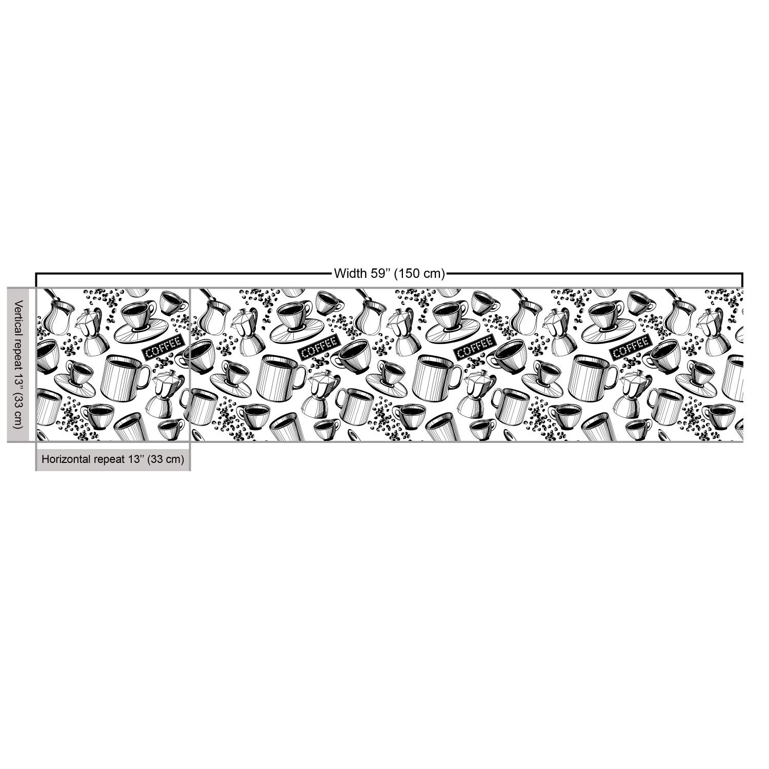 Lunarable Coffee Fabric by The Yard, Abstract Monochrome Coffee Sign with Cups Beans and Moka Pot Pattern Hand Drawn, Decorative Fabric for Upholstery and Home Accents, 1 Yard, Black White