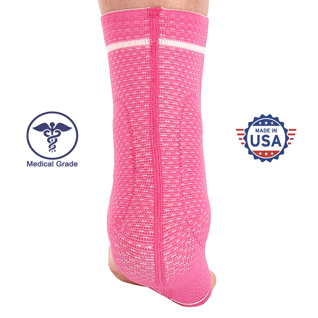 BRD Sport Compression Ankle Brace FDA Registered Brace Offers Breathable, Targeted Compression for Ankle Pain, Swelling and Sprain, Ankle Support Sleeve (Hot Pink with White , S [7 1/2"-8 1/4"])