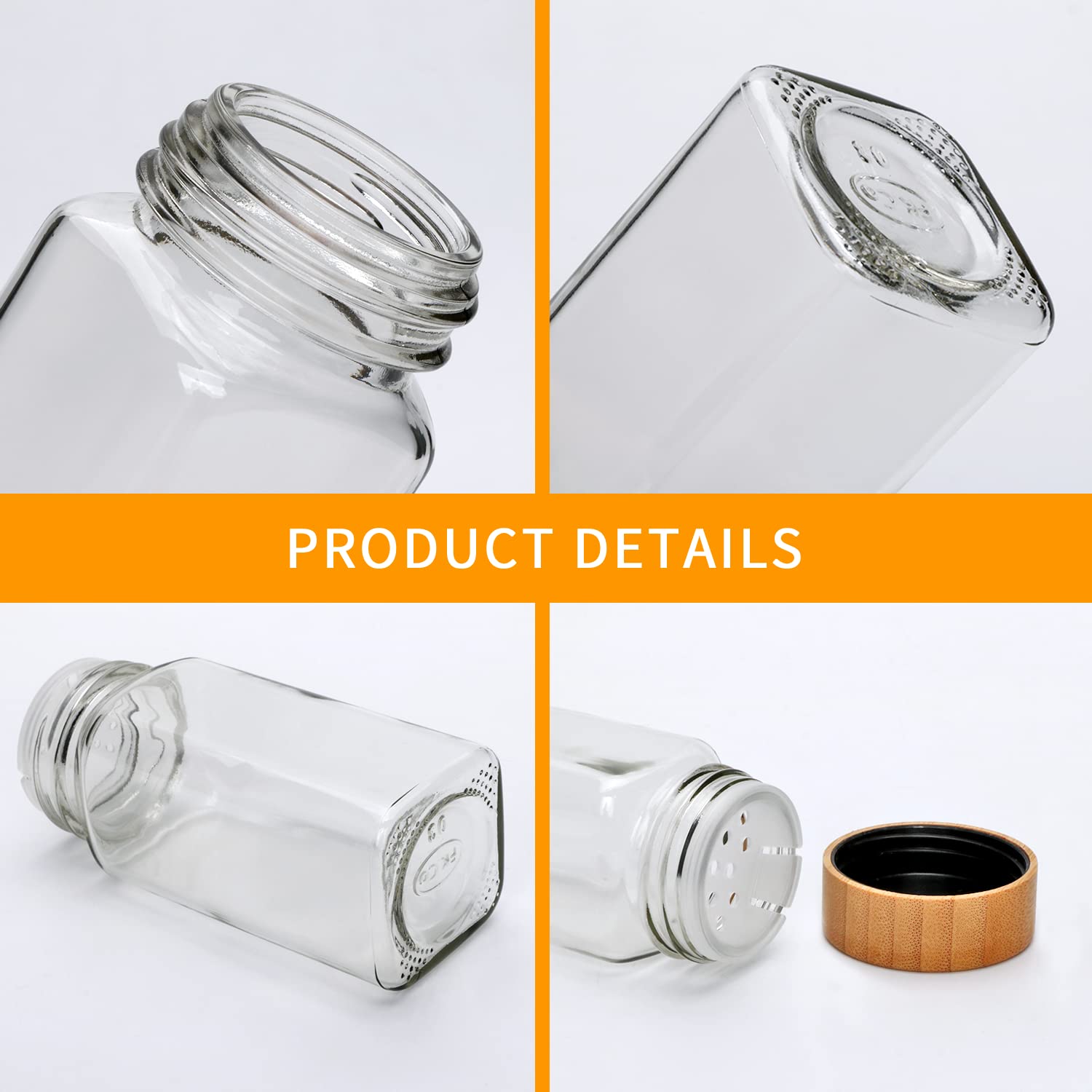 Datttcc 30 Pcs Spice Jars,4 OZ Glass Spice Jars with Bamboo Lids,Spice Jars with labels,Chalk Marker and Collapsible Funnel,Spice Containers for Spice Rack,Cabinet