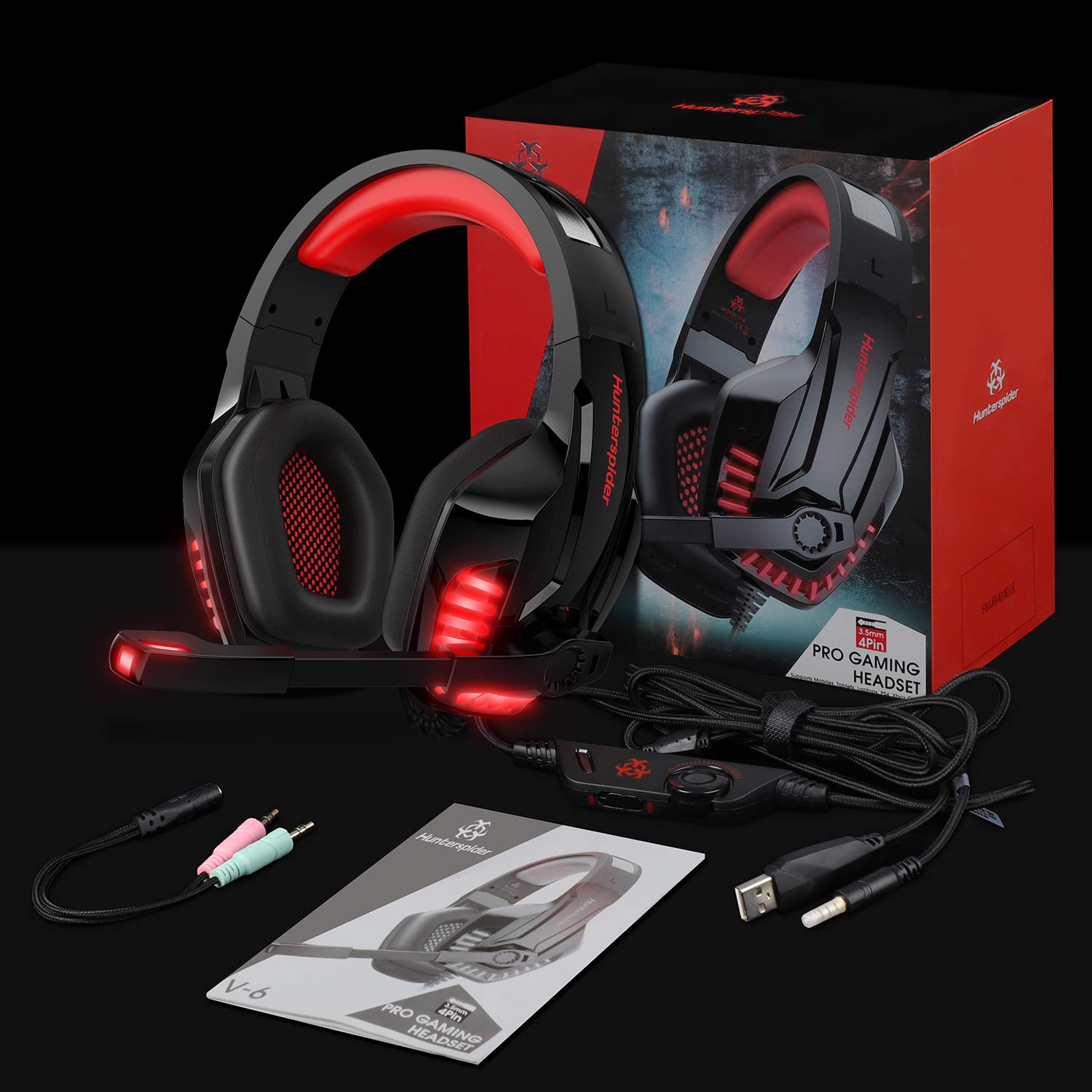 Clevo Gaming Headset, PC Headphone with Microphone Stereo Sound for PS4 Xbox One PC Noise Cancelling Over-Ear Headphones with Mic 3.5mm Jack Volume Control LED Light