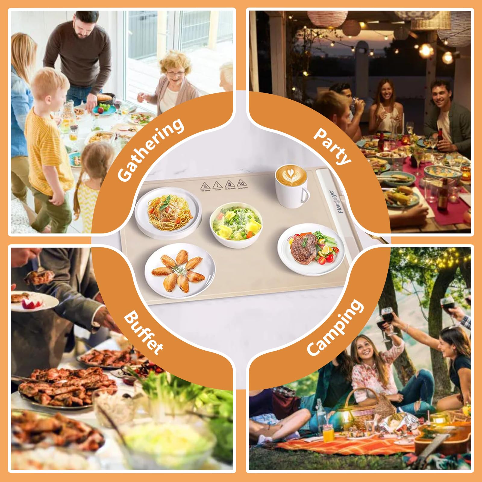 Flaegoye Food Warming Mat,Portable Electric Warming Tray with 3 Adjustable Temperature,Silicone Foldable Food Warmer for Buffet,Fast Heating Mat for Home Buffets,Restaurants and Parties