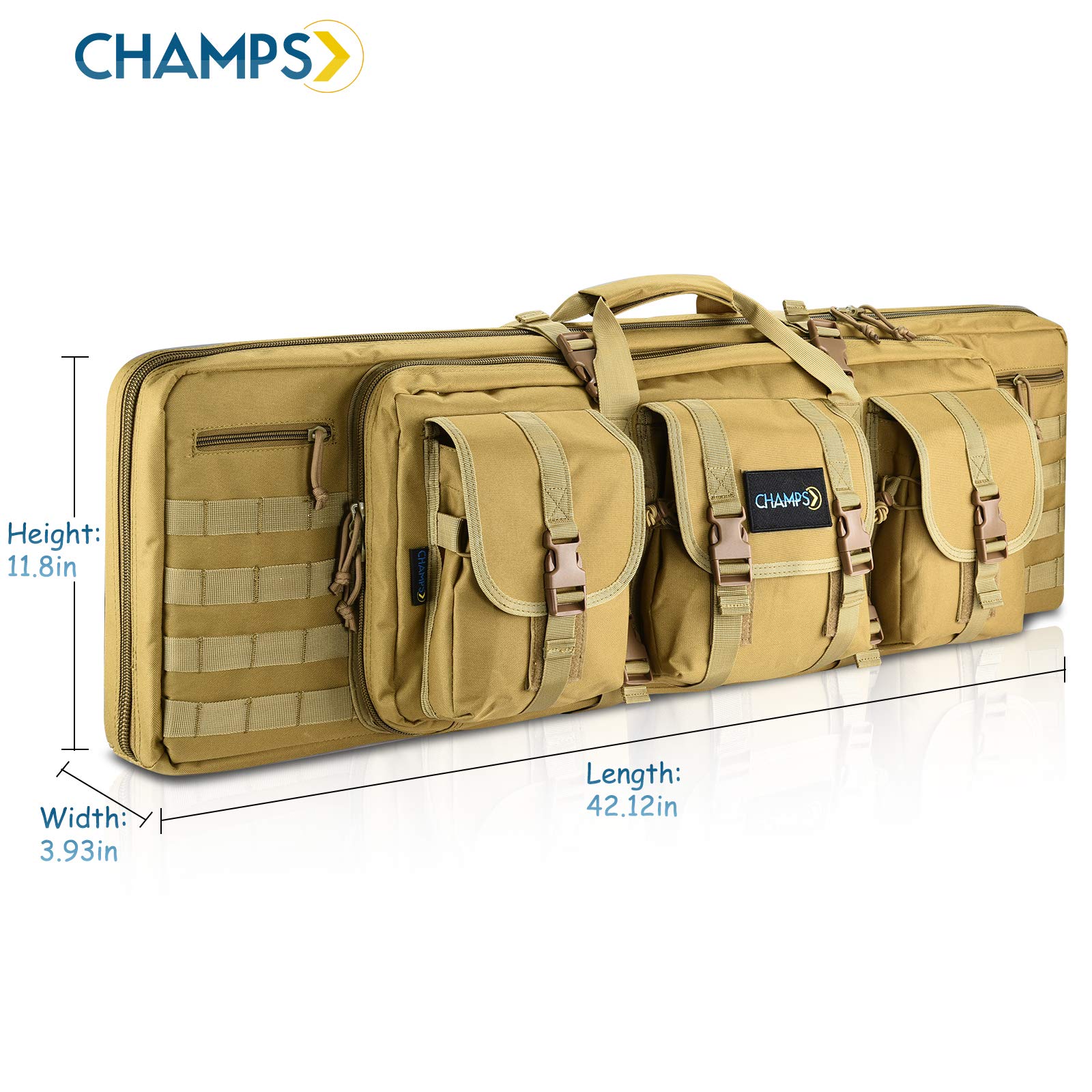 CHAMPS Rifle Case Bag, Double Rifle, Gun Case, Water Resistant & Dust Resistant for Hunting, Range, Sports, Transport [36inch, Khaki]