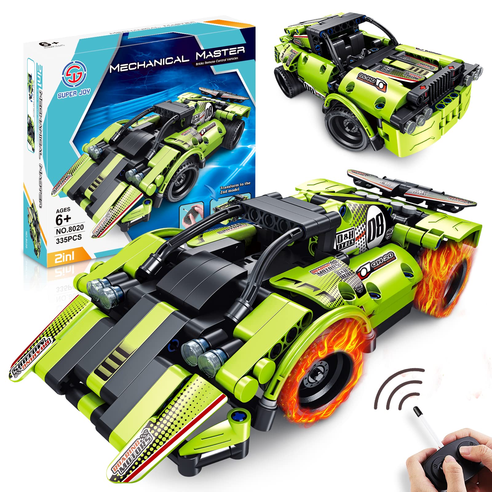 STEM Building Toys for Kids, 335 Piece Building Kit 2 in 1 Remote Control Racing Car Snap Together Engineering Kits Early Learning Racecar Building Blocks Best Gift for 6+Year Old Boys and Girls