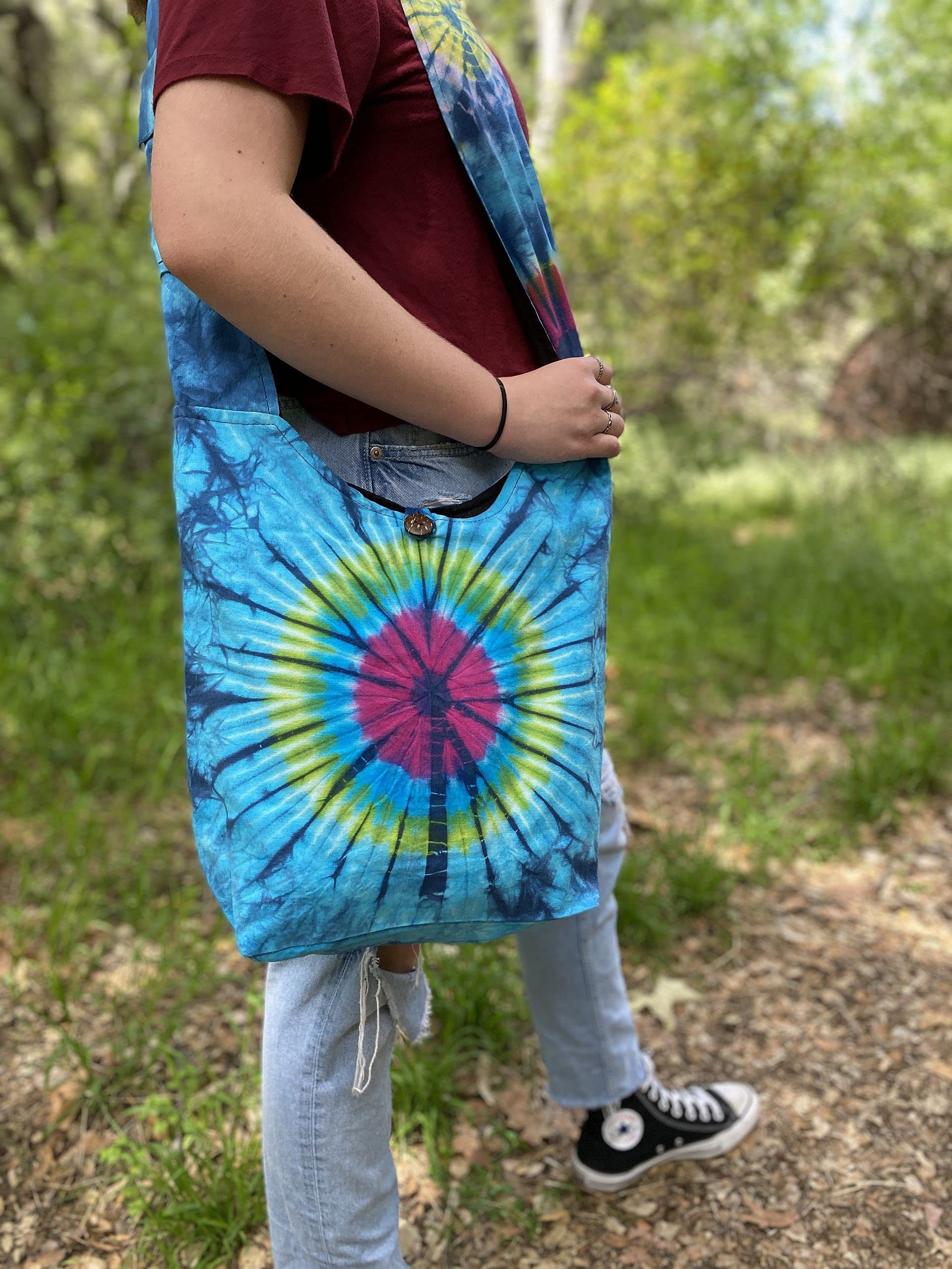 Original Collections Tie Dye Cross Body Shoulder Hippie Handbag Purse in Blue Large