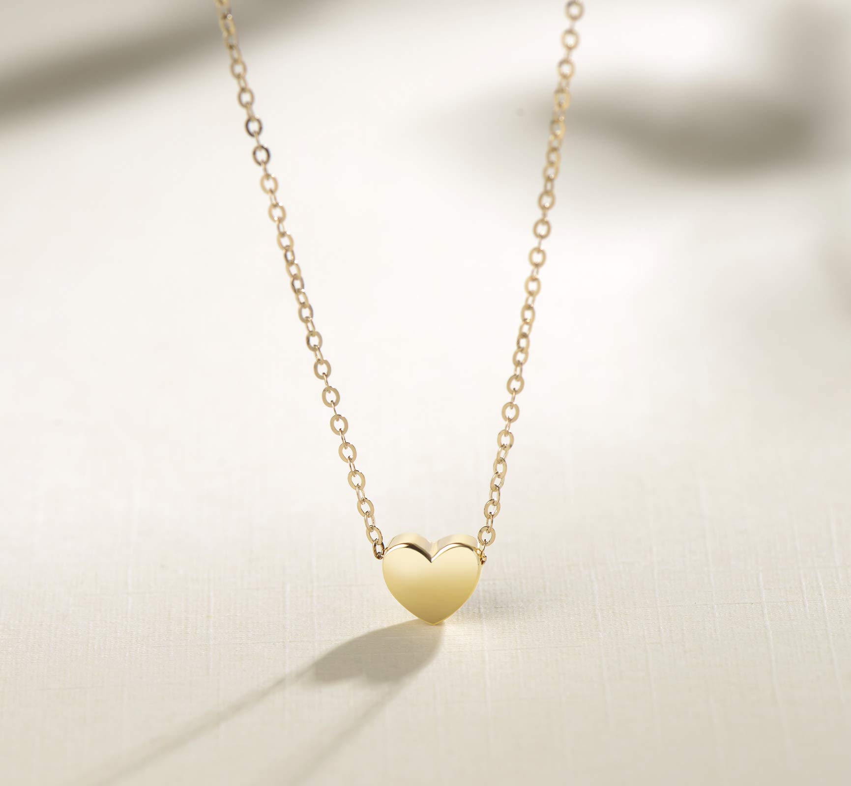 Carleen Solid Real 14K Yellow Gold Tiny Dot 6mm Round Small Cute Simple Heart Necklace Pendant Minimalist Dainty Everyday Fine Jewelry for Women, 16+2 Extender Gold Chain