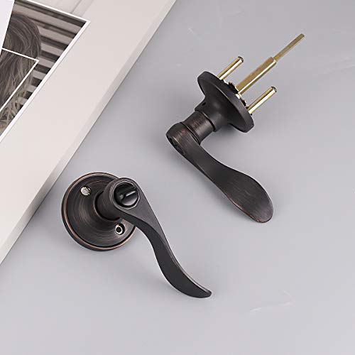 Gobrico Interior Privacy Door Levers for Bathroom Bedroom Keyless Door Locksets Drop Door Handles,Oil Rubbed Bronze Finished, 2pack