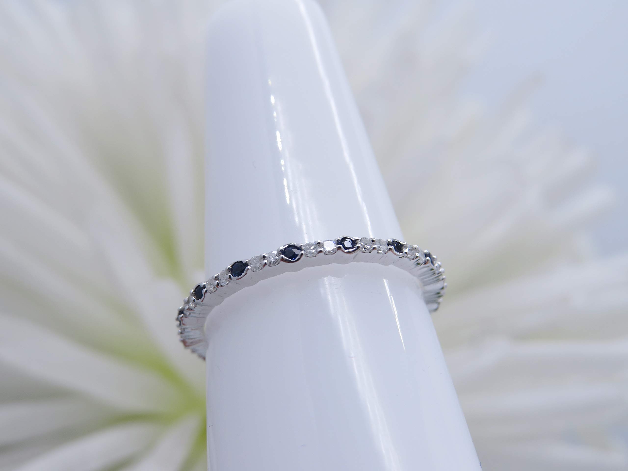 Dazzlingrock Collection Round Blue Sapphire & White Diamond Eternity Wedding Band for Women in 10K White Gold Size 8