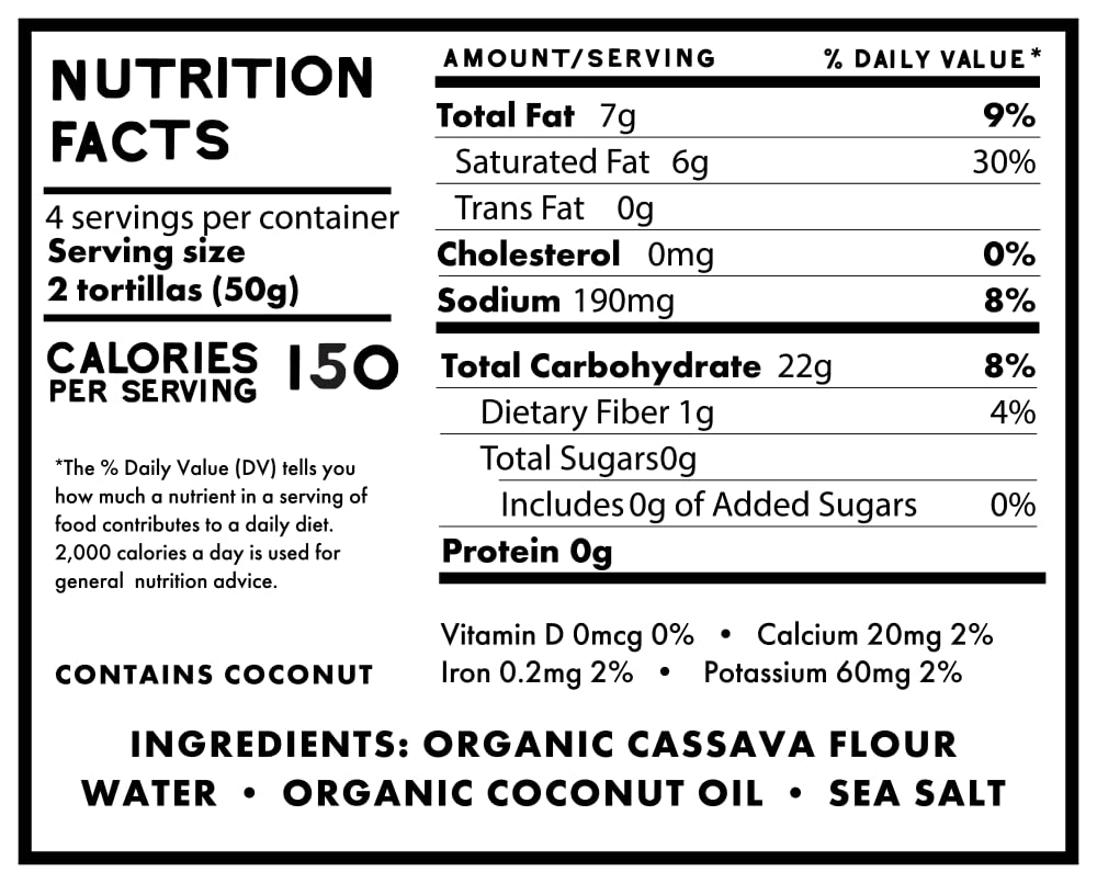 COYOTAS Organic Grain Free Cassava Tortillas MEDIUM 6-INCH (8 Tortillas Per Pack) (5 Packs)