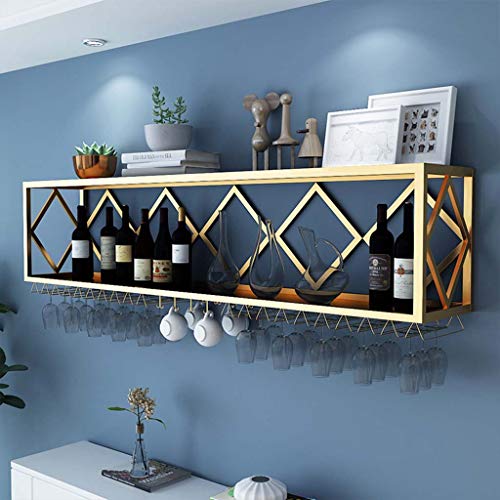 SENNIAN Wine Rack Bar Unit Floating Shelves Wall-Mounted Inverted Wine Glass Rack Multifunctional Iron Bottle Holder Simple Hanging Goblet Rack with Partitions Home Decoration