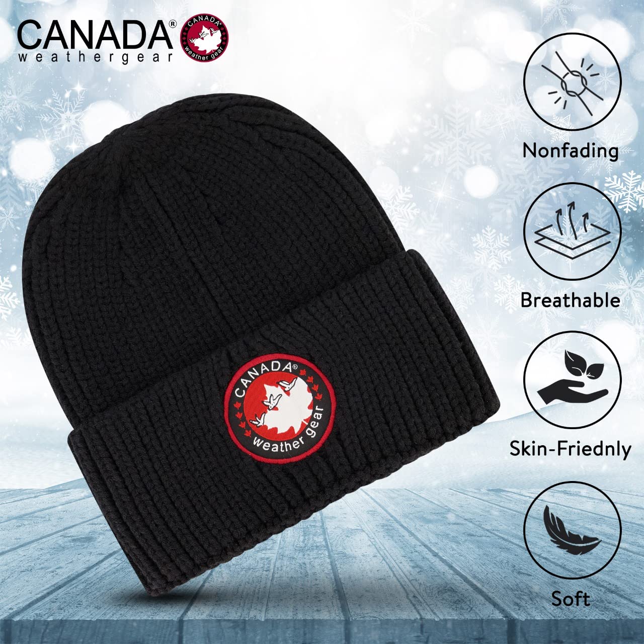 CANADA WEATHER GEAR Knitted Womens Hat - Single Winter Beanie Hat - Soft and Warm Cuffed Winter Hat, Black, One Size