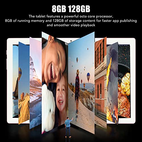 Gaming Tablet, Office Tablet Dual Camera 10.1 Inch 5G WiFi 8GB RAM 128GB ROM (US Plug)