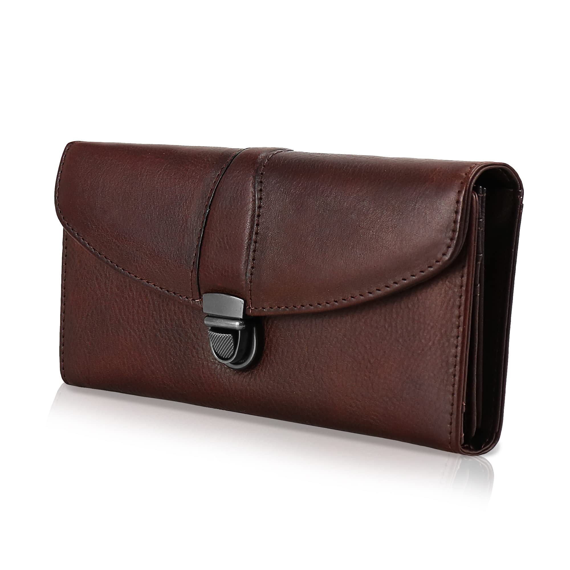 ORIREAL Women's Wallet Genuine Leather Wallet for Ladies Large Capacity Hand-Crafted Wallet Card Holder Purse (Coffee)