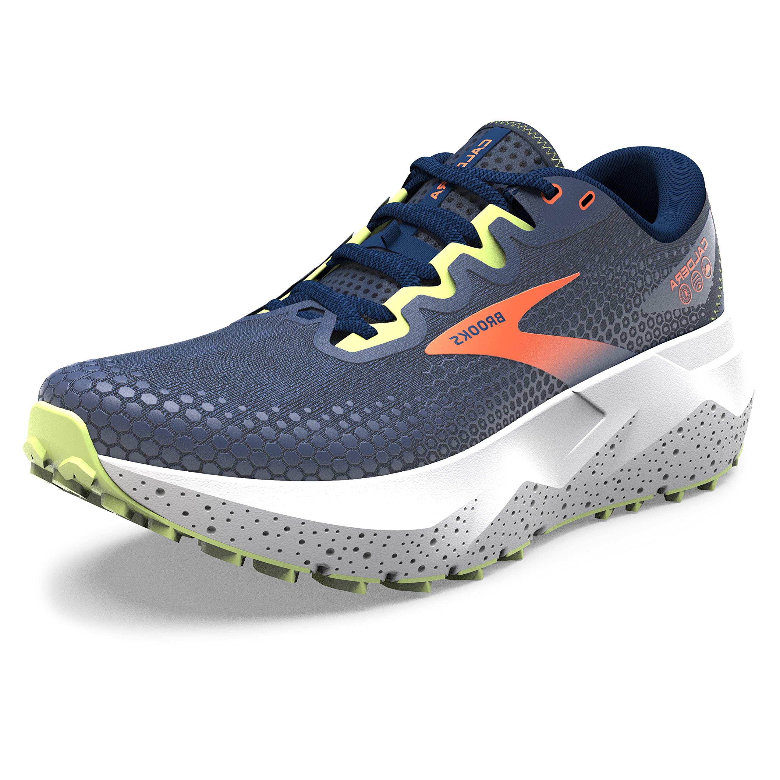 Brooks Menâs Caldera 6 Trail Running Shoe - Navy/Firecracker/Sharp Green - 9 Medium