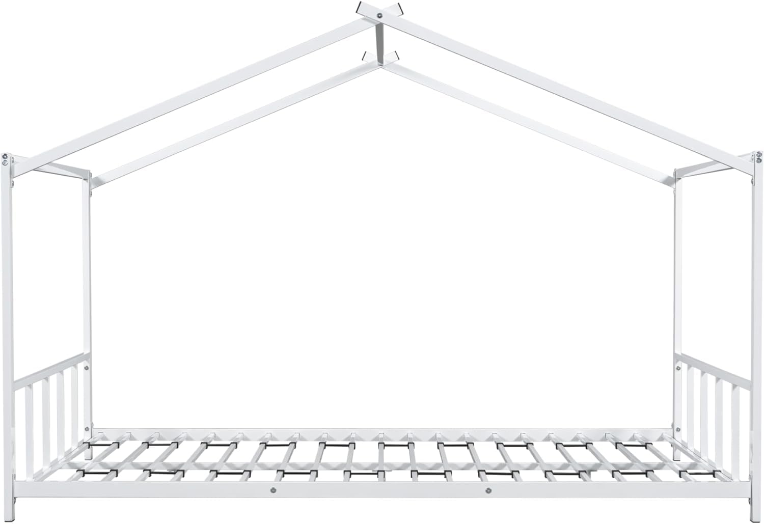 DNYN Full Size Montessori Floor Bed with Roof Design for Kids Bedroom,House Bedframe for Small Space,Easy Assembly & No Box Spring Needed, White