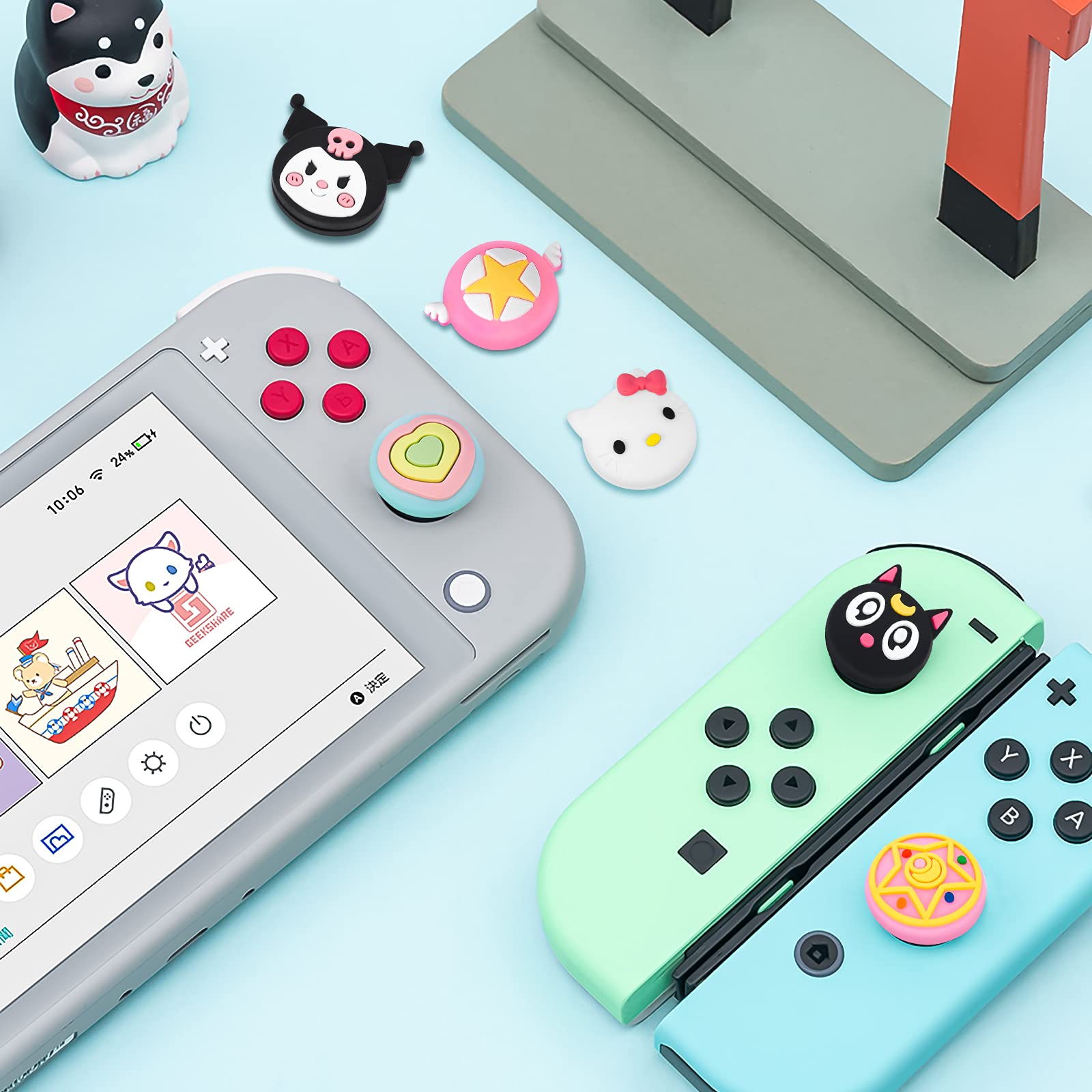 DLseego Thumb Grip Caps Design forh Switch & Lite & OLED, Cute Joystick Caps Soft Silicone Protective Stick Cover 3D Analog 6PCS Grip Buttons for Joy Con Console Controller - Lovely Caps