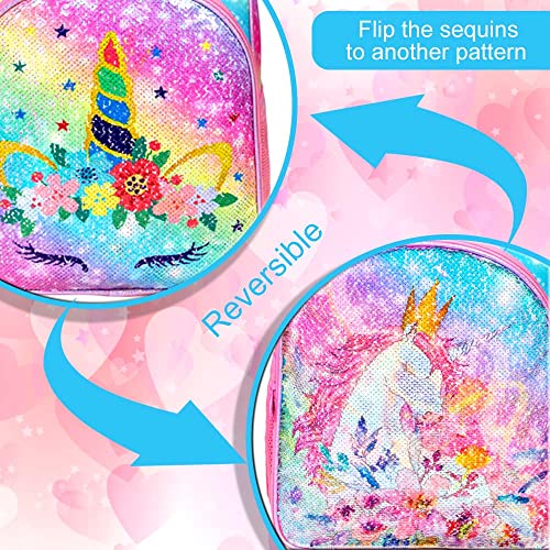 CCJPX 3PCS Unicorn Backpack for Girls, 16โ Kids Sequin Bookbag and Lunch Box for Kindergarten Elementary