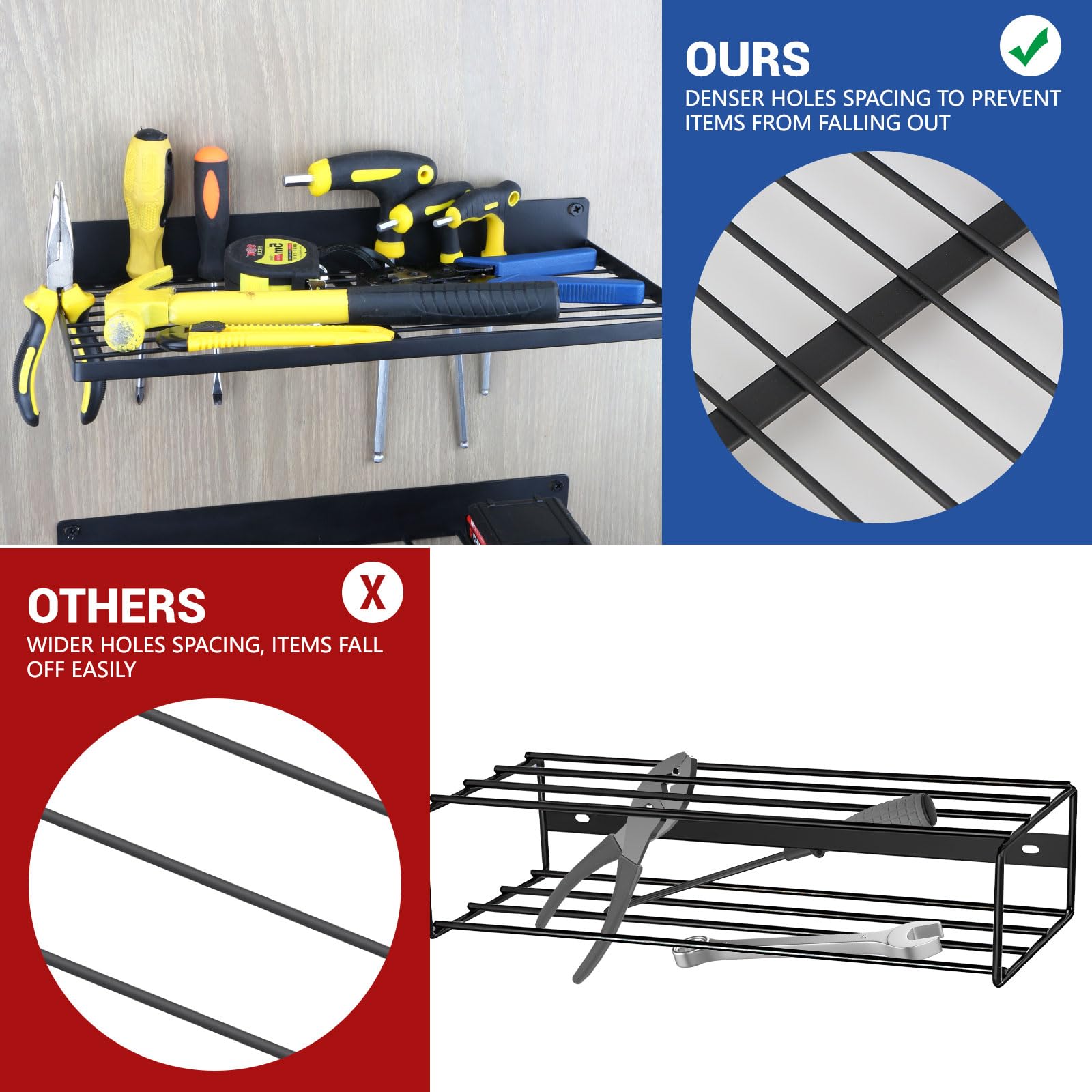 Lahien Drill Holder Wall Mount 2 tiers-Power Tool Organizer- Heavy Duty Tool Shelf-Floating Tool Shelf Wall Mounted Tool Storage Rack for 4 Drill Holders