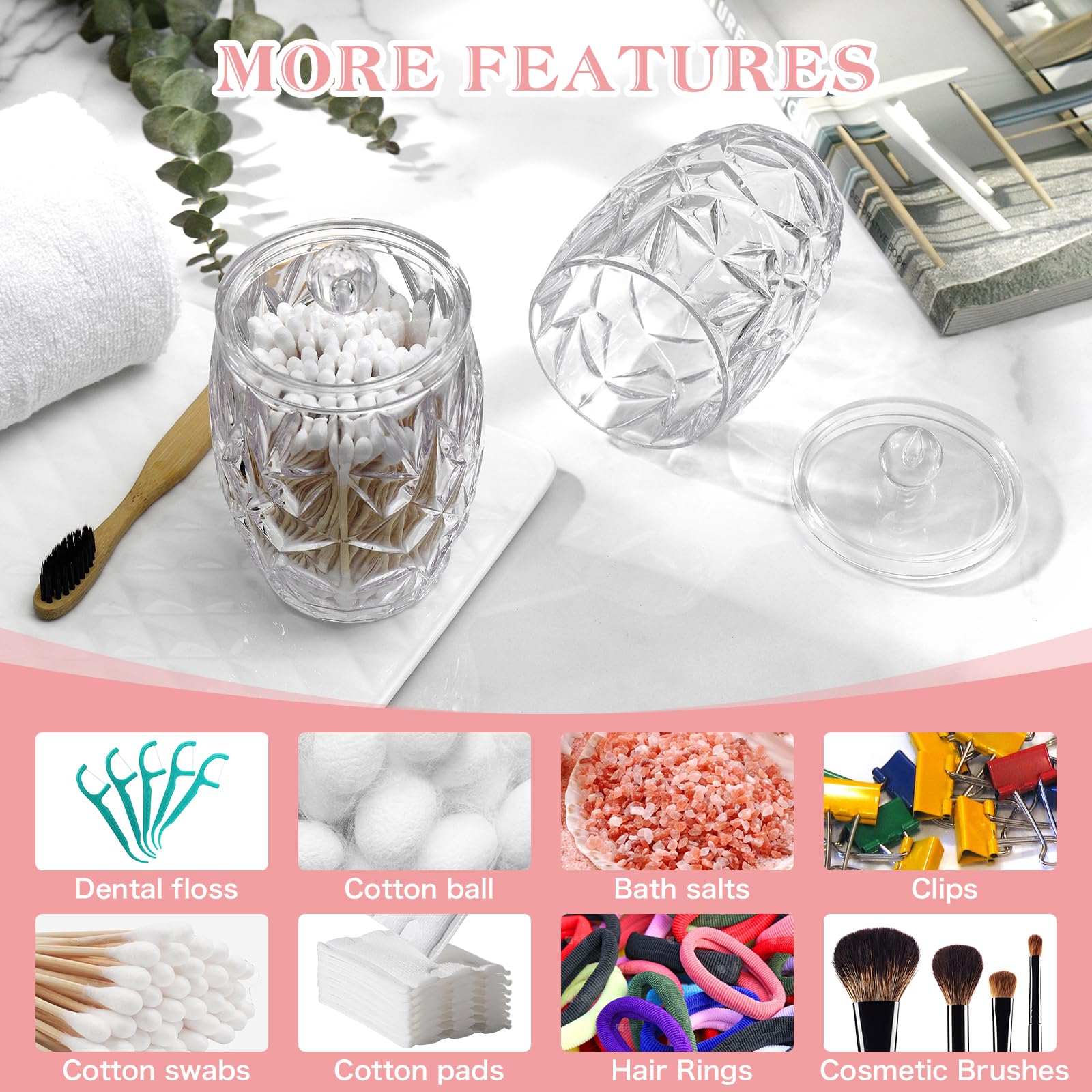 GAHEFY Qtip Holder Bathroom Set,Apothecary Jars with Lids for Q Tip,Cotton Ball,Round Pads,Swab,Floss Picks,Bathroom Counter Organizers and Decor (Clear)