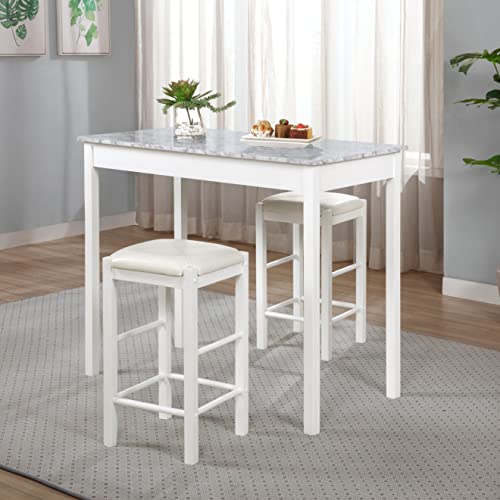 Linon White 3 Piece Faux Marble Tavern Set