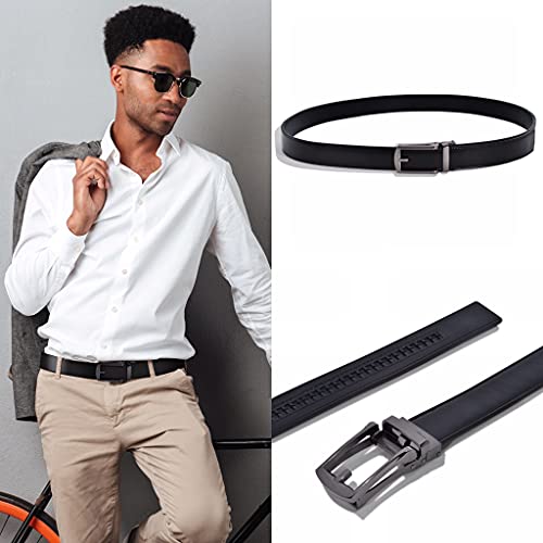 Carlo Fellini Mens Genuine Leather Ratchet Dress Belt with Slide Belt for men ([2 Pack] Black Black/Black Silver, ADJUSTS TO FIT 28-44)