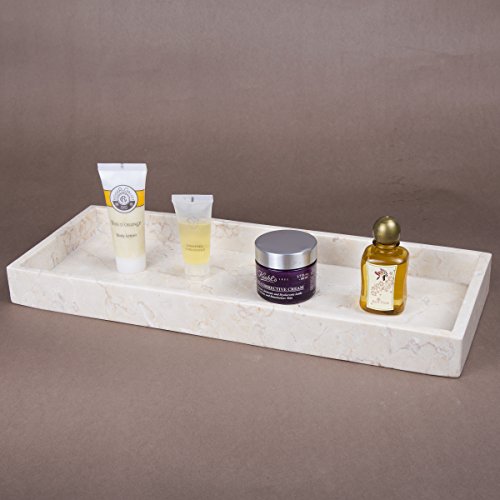 Creative Home Natural Champagne Marble Vanity Tray Towel Tray Bathroom Countertop Organize Tray, 6.5" L x 16.5" W x 1.5" H, Champagne (Beige)