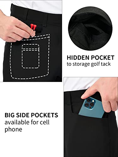 MELOO Men's Golf Dress Pants - Stretch Slim Fit Slacks Water Resistant Work Casual Trousers Pockets Black Size M