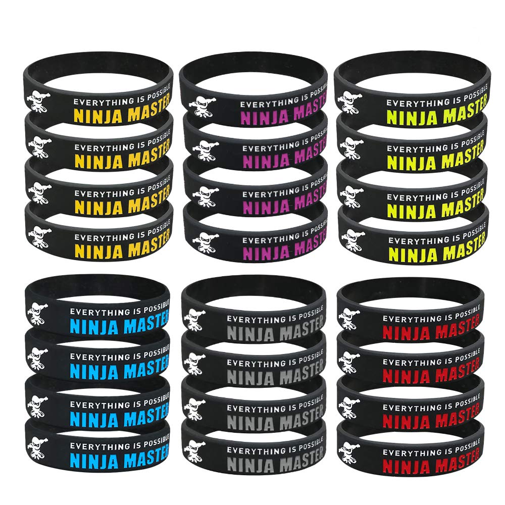 Cleverplay 24 Pack Ninja Silicone Wristbands Bracelets ,Birthday Decoration Party Favors for Kids ,Goody Bag Supplies Gifts