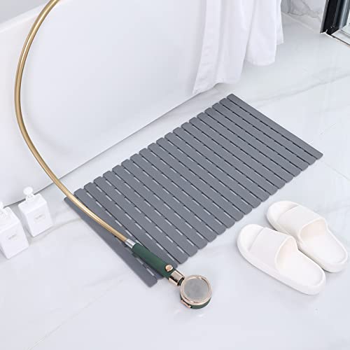 Linoows Shower Mat Non Slip Bath Mat for Tub and Shower Floor Mat, Machine Washable Bathtub Mat with Suction Cups and Drain Holes, Soft Bathroom Accessories, 27.5x15.7 Inch, Gray